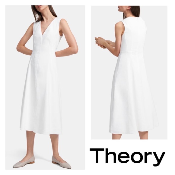 Theory | Dresses | New Theory Seamed Vneck Midi Dress In Stretch Linen ...